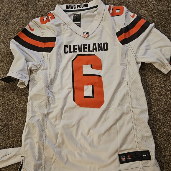 Nike | Shirts | Game Mens Baker Mayfield White Road Jersey 6 Football ...